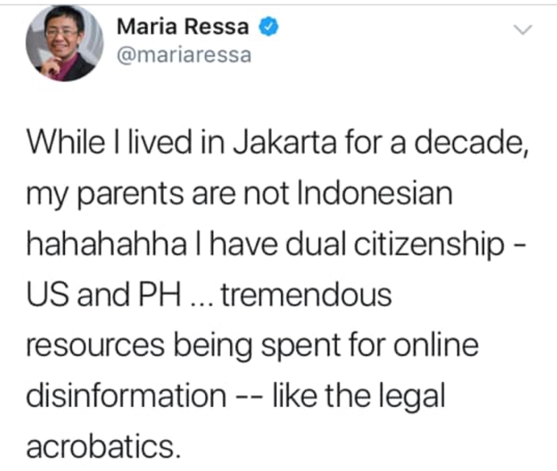 Maria Ressa Denies Her Parents Are Indonesian; “They’re Jakartans ...