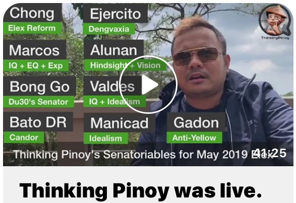 Thinking Pinoy Has Revealed His Senatorial Choices, We Have Revealed ...