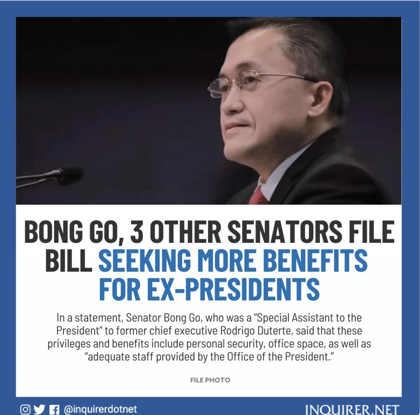 Senator Bong Go Seeks More Fringe Benefits For Ex-Presidents | The ...