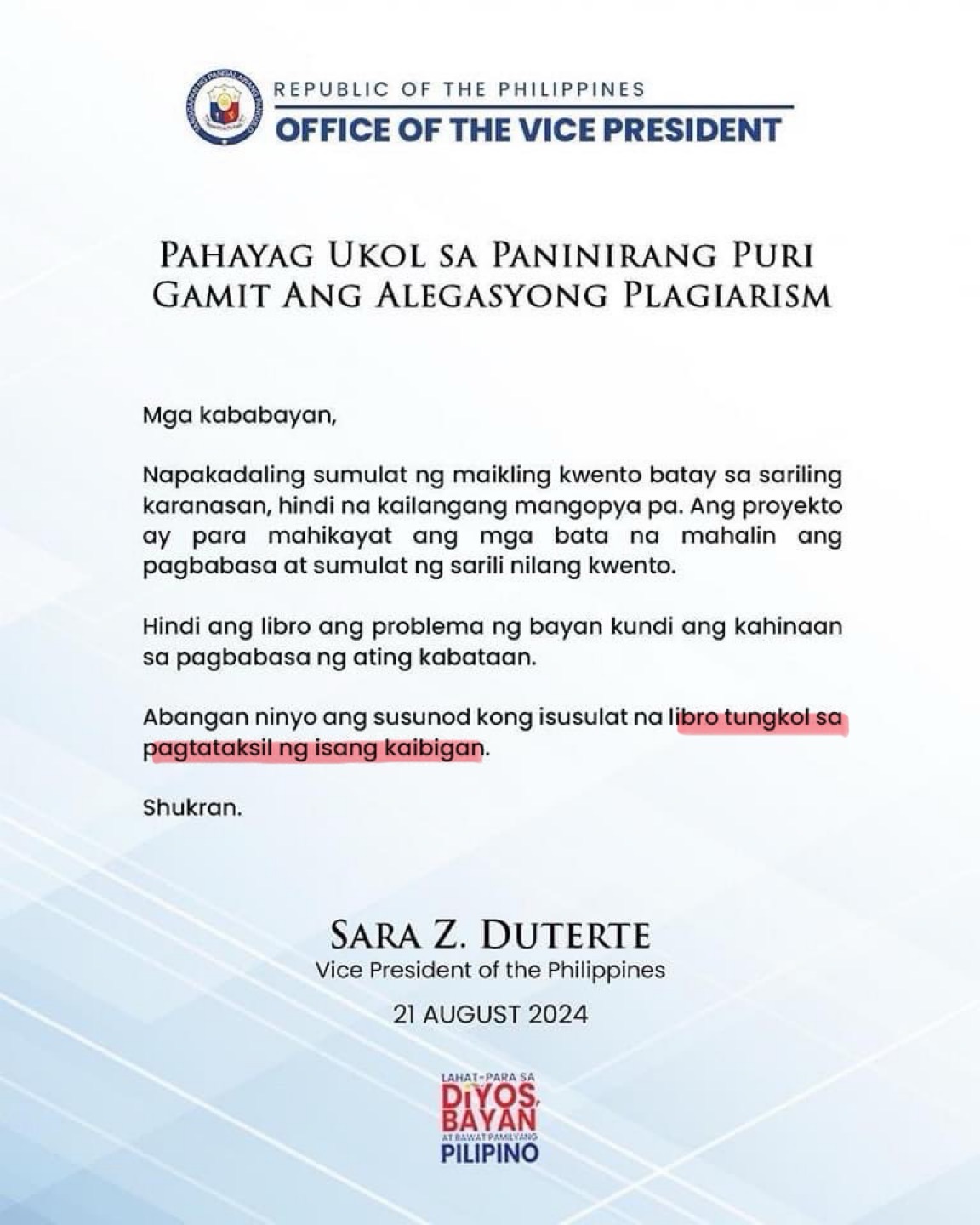 VP Sara Duterte’s Next Children’s Book: “Taksil Na Kaibigan?” | The ...